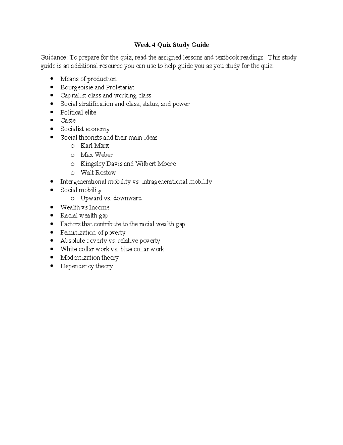 SOCS 185 Week 4 Quiz Study Guide - Week 4 Quiz Study Guide Guidance: To prepare for the quiz ...