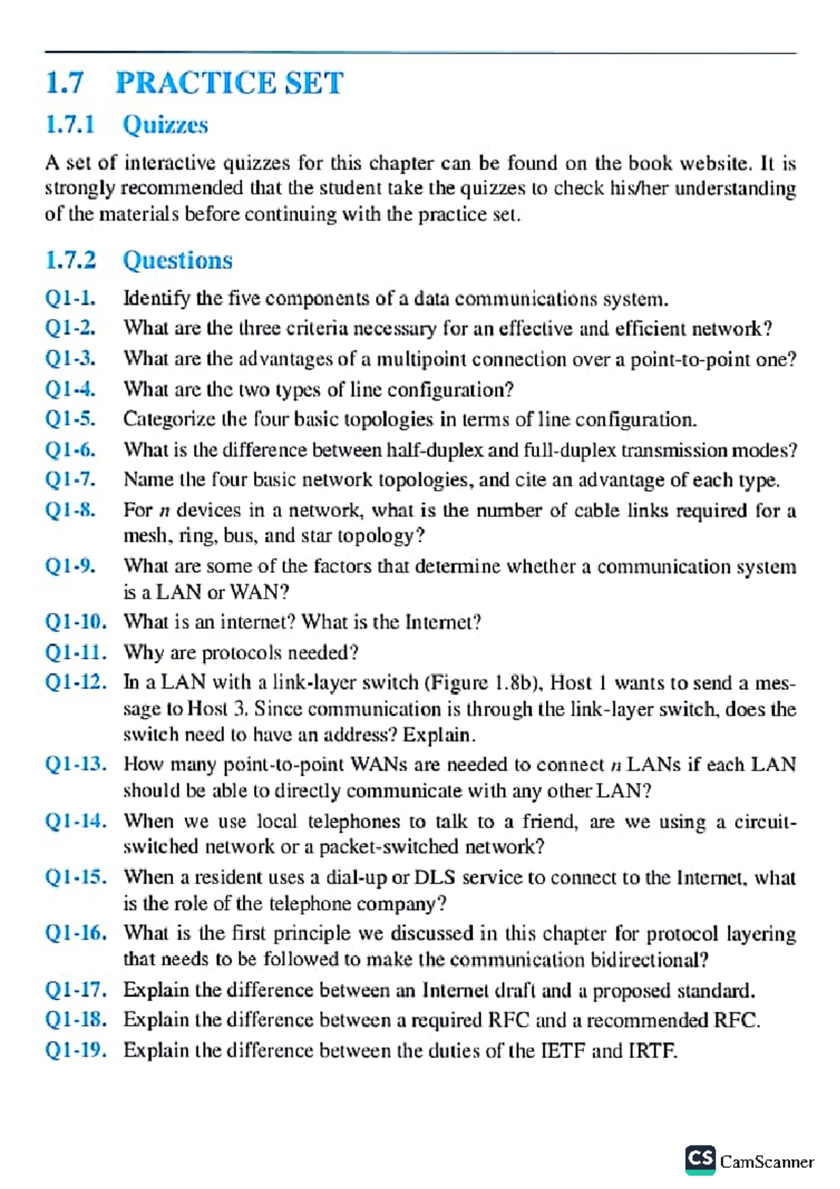 DCN Q's - Important book questions - 1 PRACTICE SET 1.7 Quizzes A set of interactive quizzes for ...