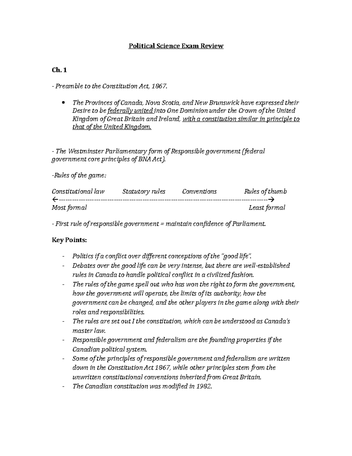 Political Science Exam Review - 1 Preamble to the Constitution Act ...