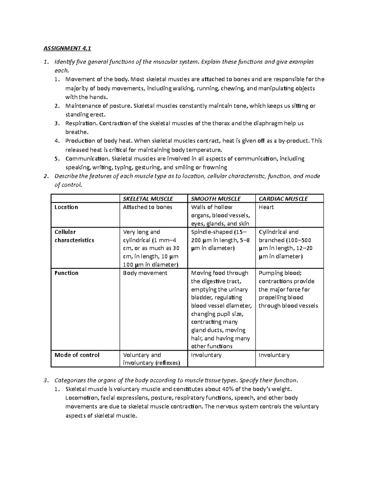 Reading- Assignment Muscular- System - ASSIGNMENT 4. Identify five ...