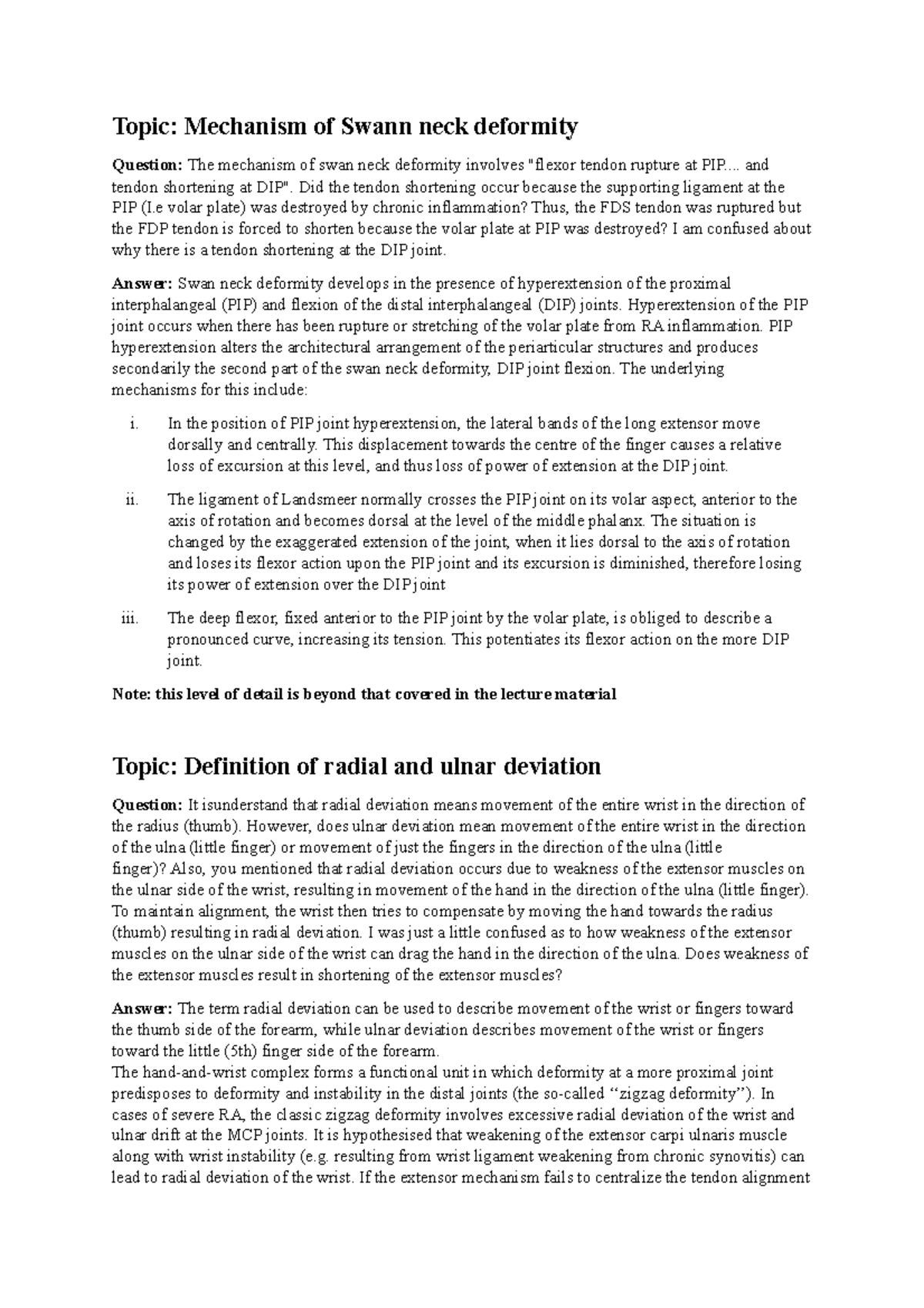 Rheumatoid Arthritis FAQs - Topic: Mechanism of Swann neck deformity ...