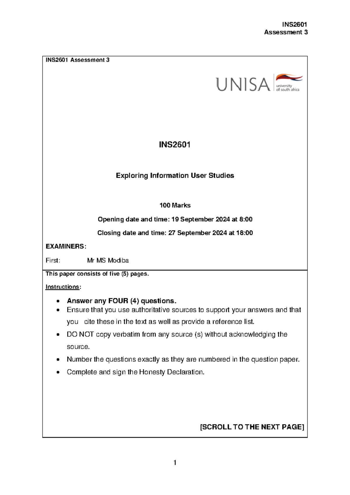 INS2601 Assessment 3 EQP S2 2024 - Assessment 3 INS2601 Assessment 3 INS Exploring Information ...