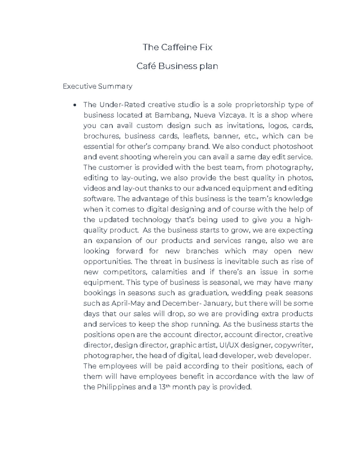 Business plan example 1 - The Caffeine Fix Café Business plan Executive ...
