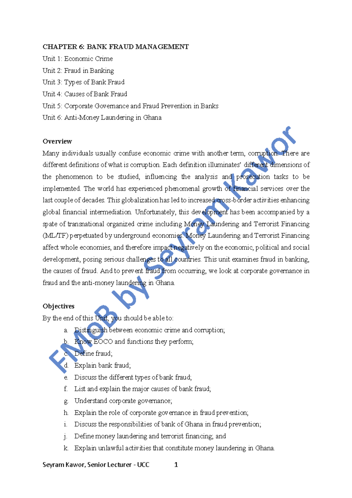 BANK Fraud Management - CHAPTER 6: BANK FRAUD MANAGEMENT Unit 1 ...