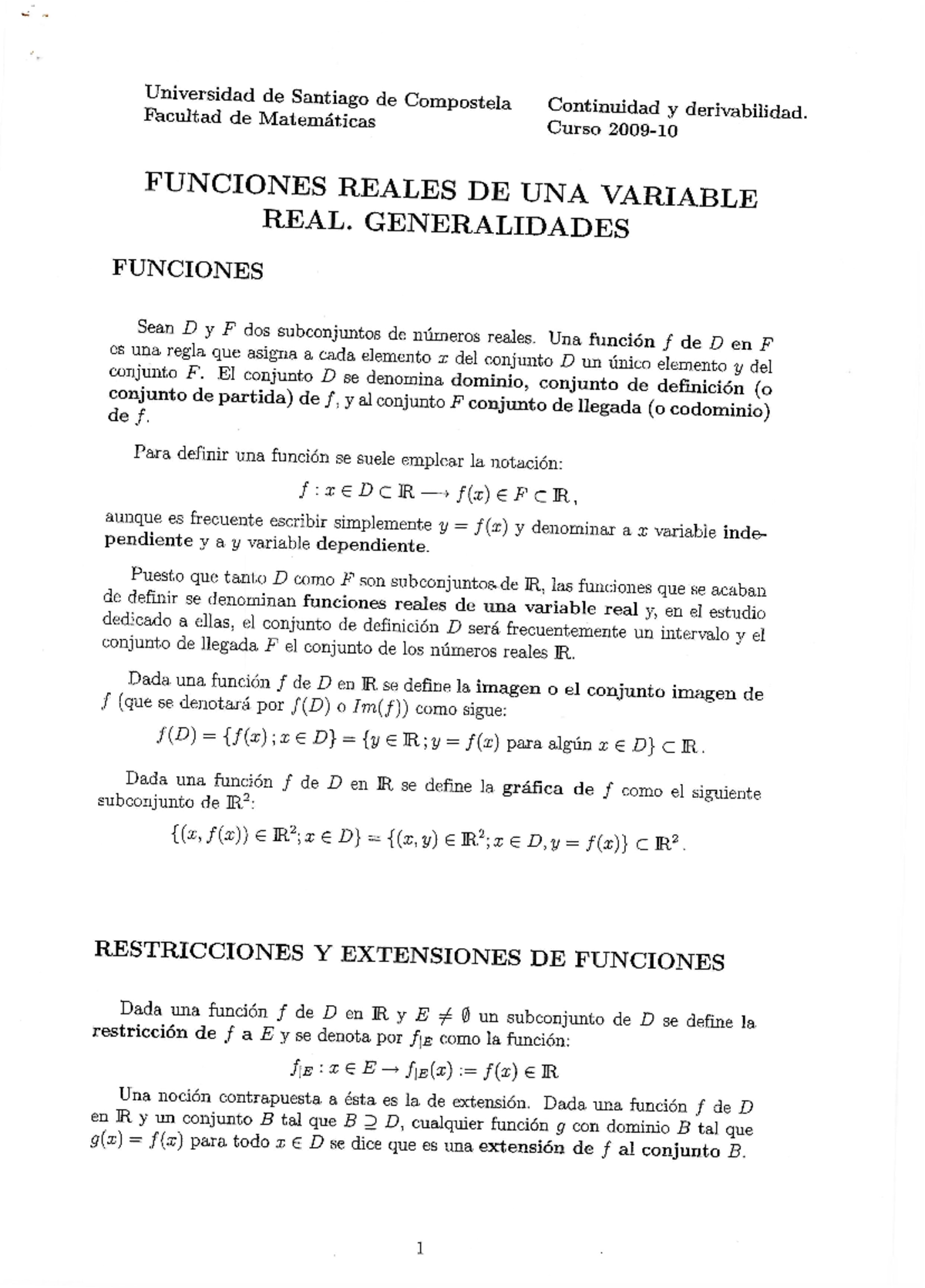 Primer tema introductorio - Continuidade e Derivabilidade de Funcións dunha Variable Real - Studocu