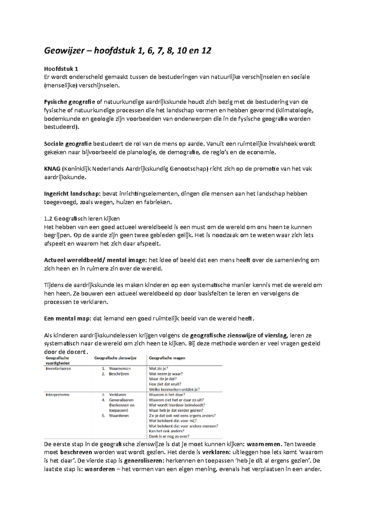 Mens en samenleving - samenvatting - Geowijzer – hoofdstuk 1, 6, 7, 8, 10 en 12 Hoofdstuk 1 Er ...