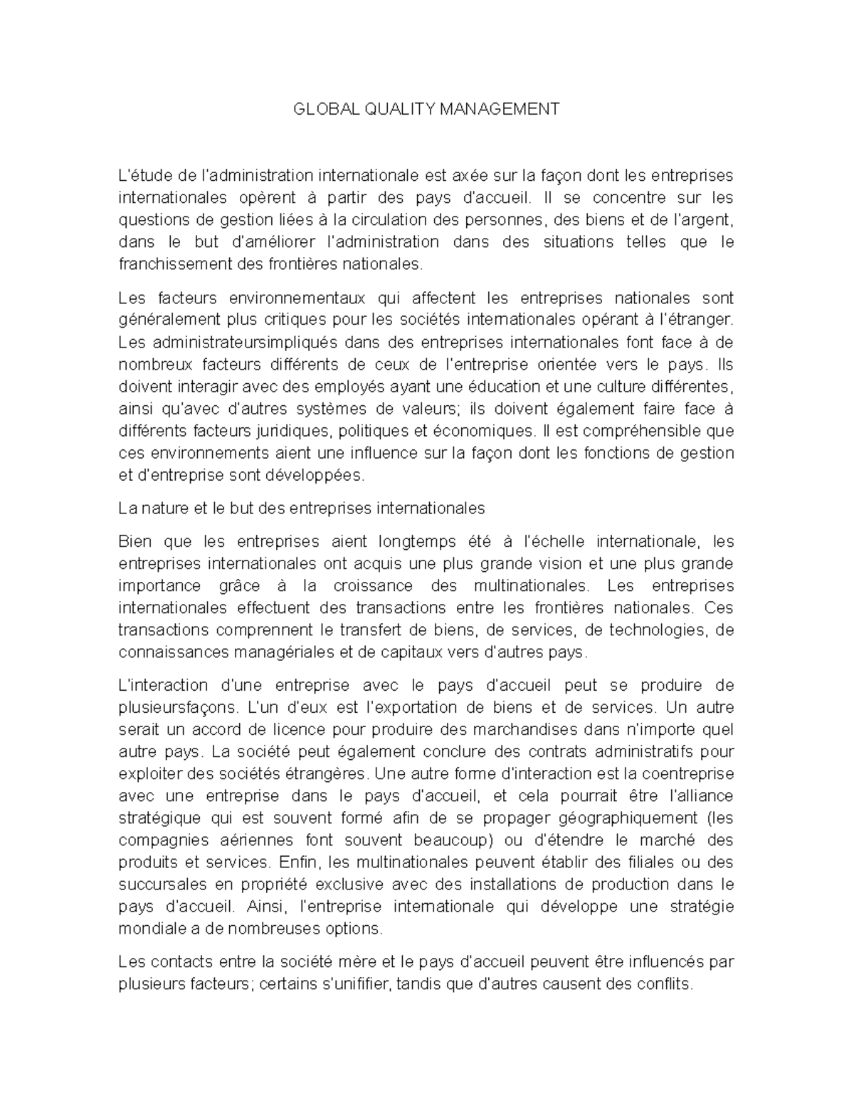 GLOBAL QUALITY MANAGEMENT - GLOBAL QUALITY MANAGEMENT L’étude de l ...