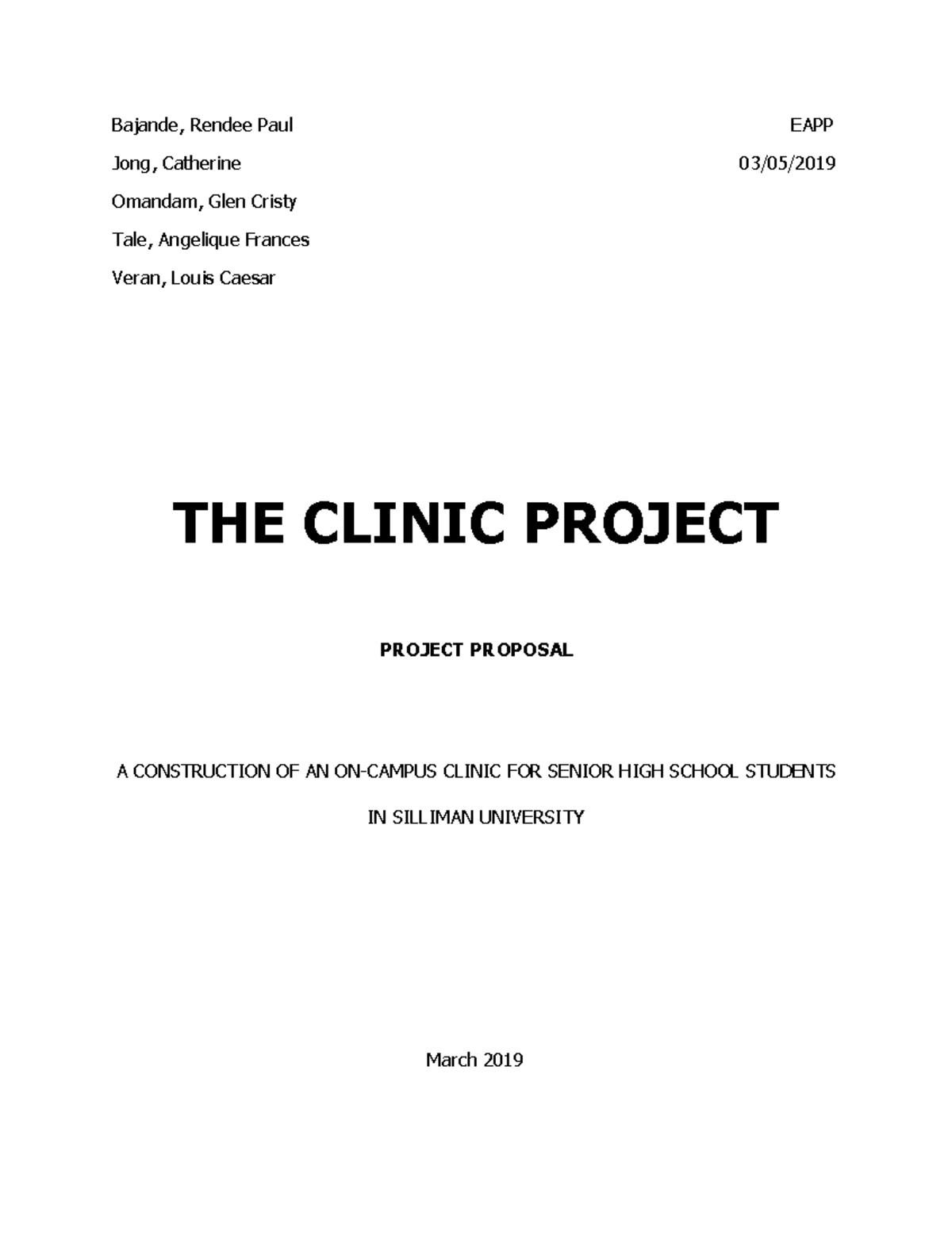 Pdfcoffee - SAMPLE EAPP PROJECT PROPOSAL - Bajande, Rendee Paul EAPP Jong, Catherine 03/05 ...