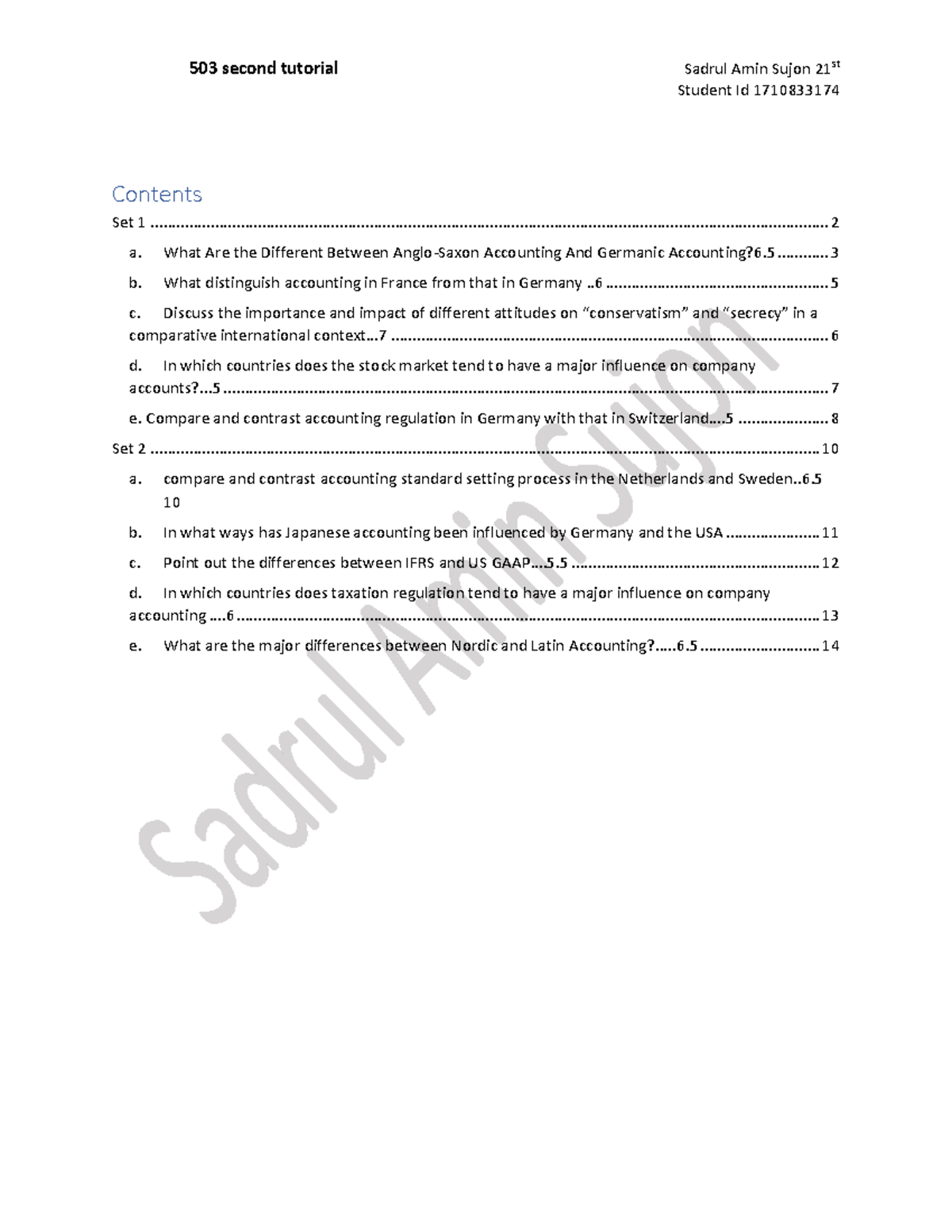 Question and ans 2 - International accounting - 503 second tutorial Sadrul Amin Sujon 21st ...