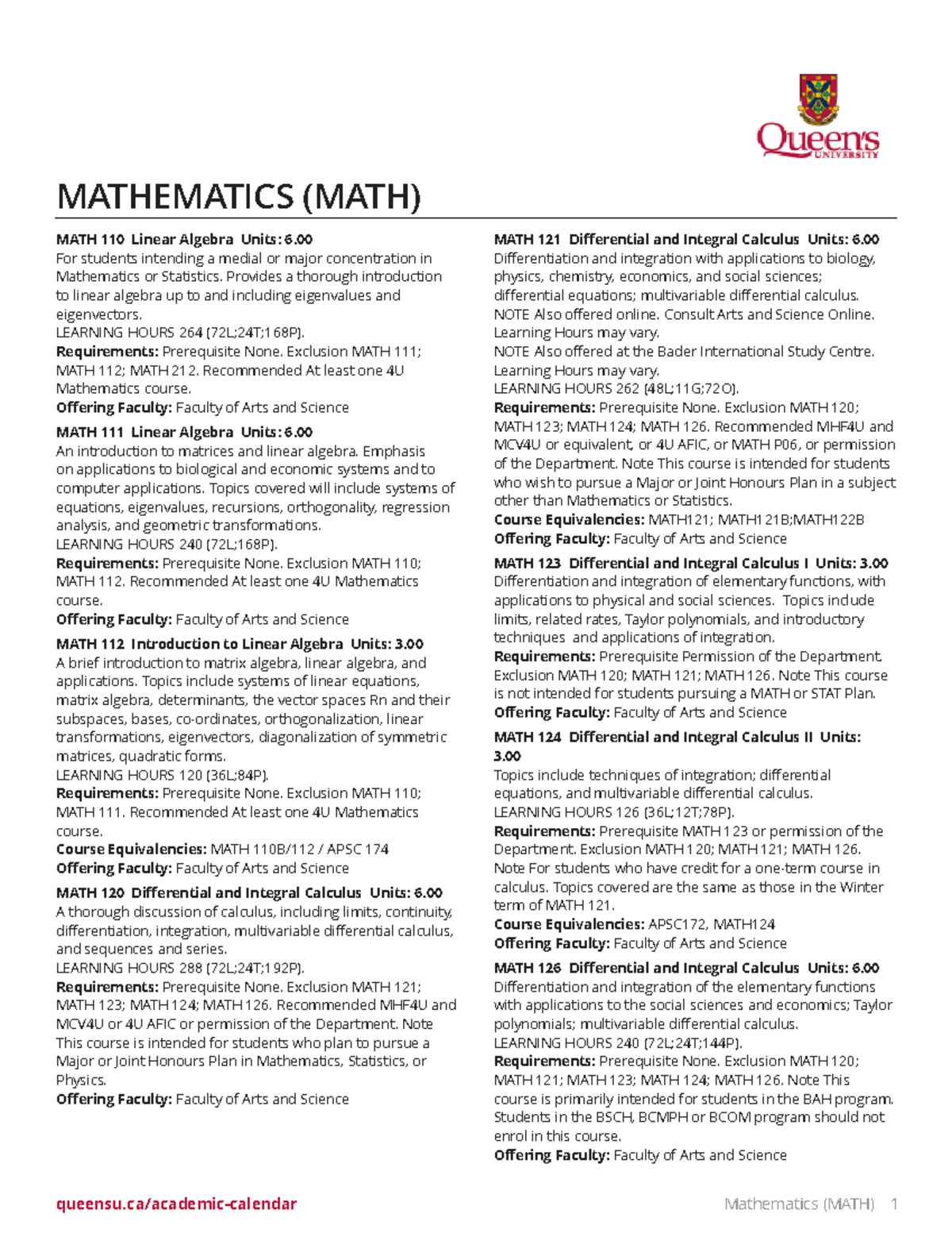 Math - Math - MATHEMATICS (MATH) MATH 110 Linear Algebra Units: 6. For ...