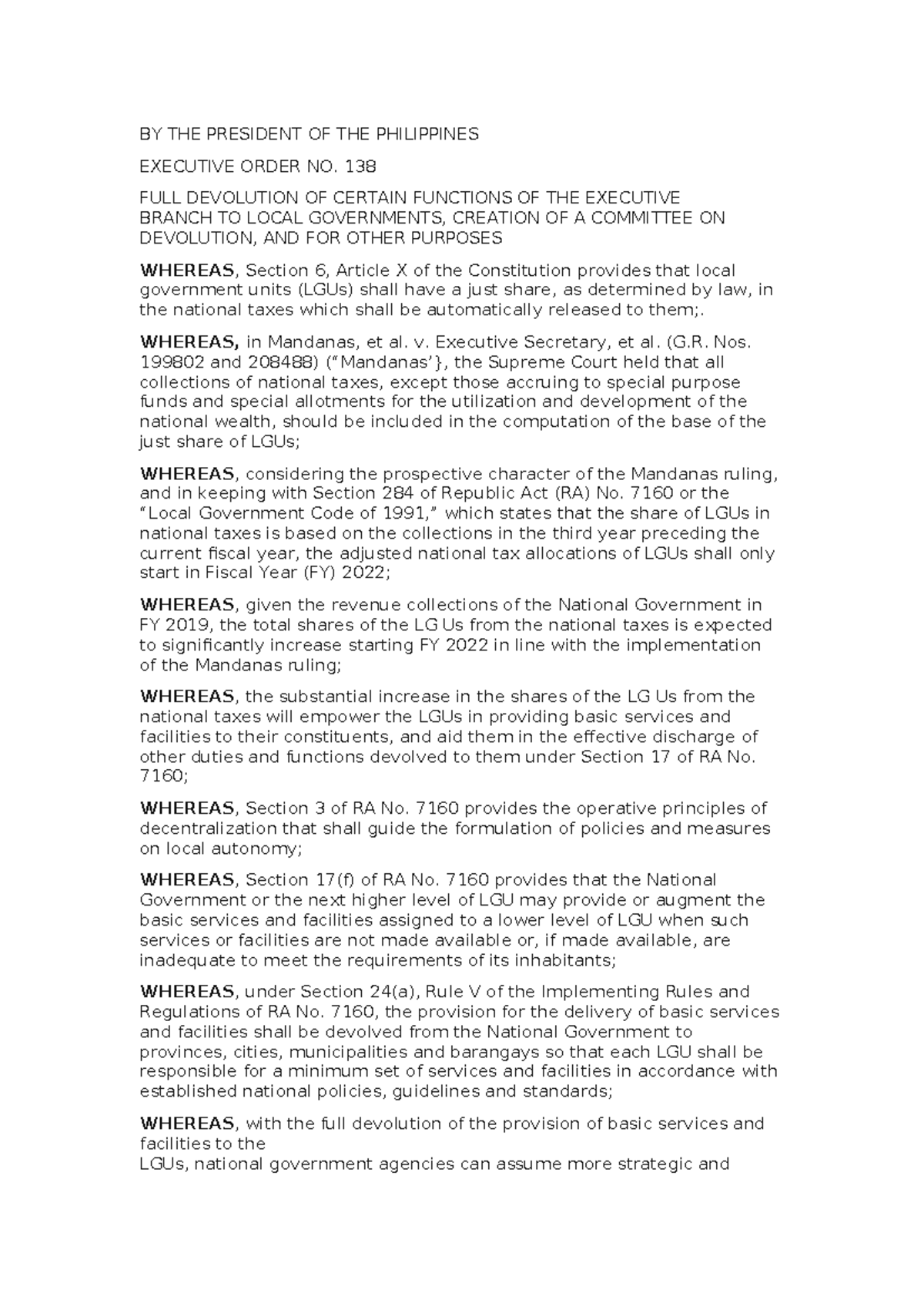 BY THE President OF THE Philippines - BY THE PRESIDENT OF THE ...