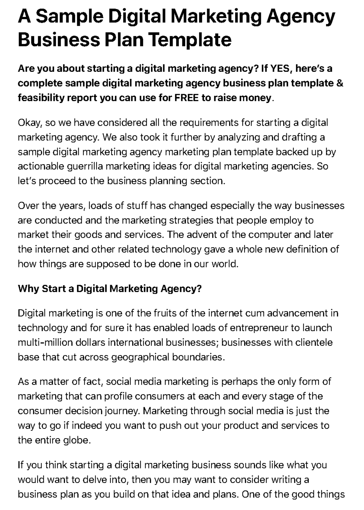 A Sample Digital Marketing Agency Business Plan Template - Okay, so we ...