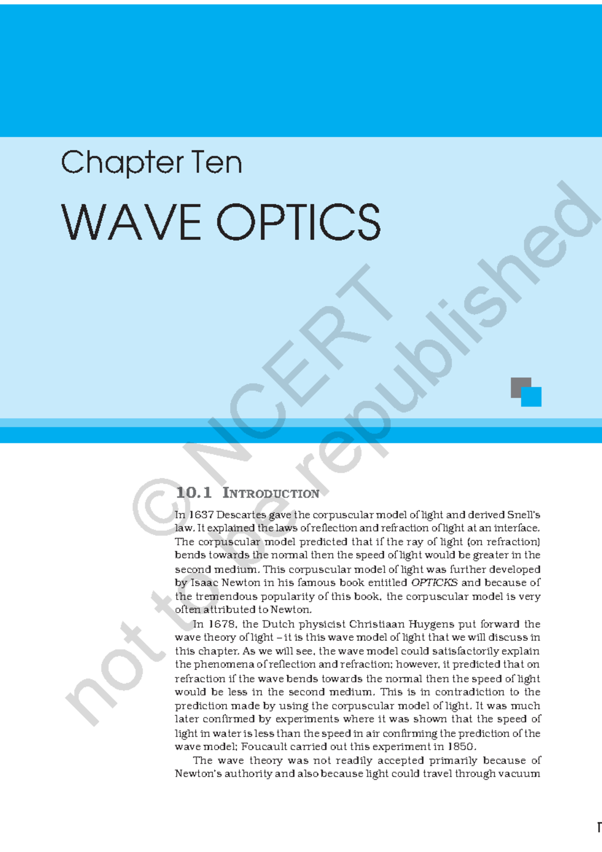 Ncert Wave Optics - 351 Wave Optics Chapter Ten WAVE OPTICS 10 ...