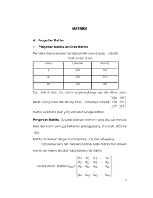 Matriks - MATRIKS A. Pengertian Matriks Pengertian Matriks dan Ordo ...