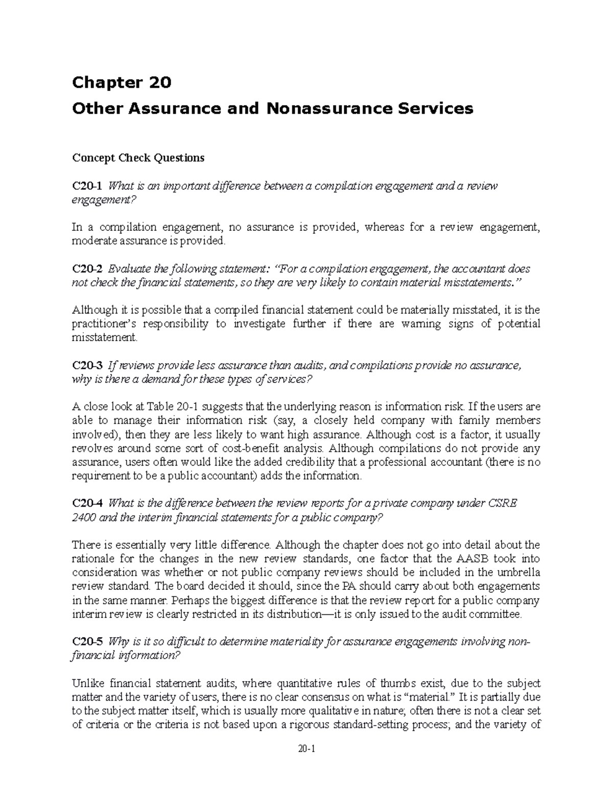 Chapter 20 X Solution Chapter 20 Other Assurance And Nonassurance