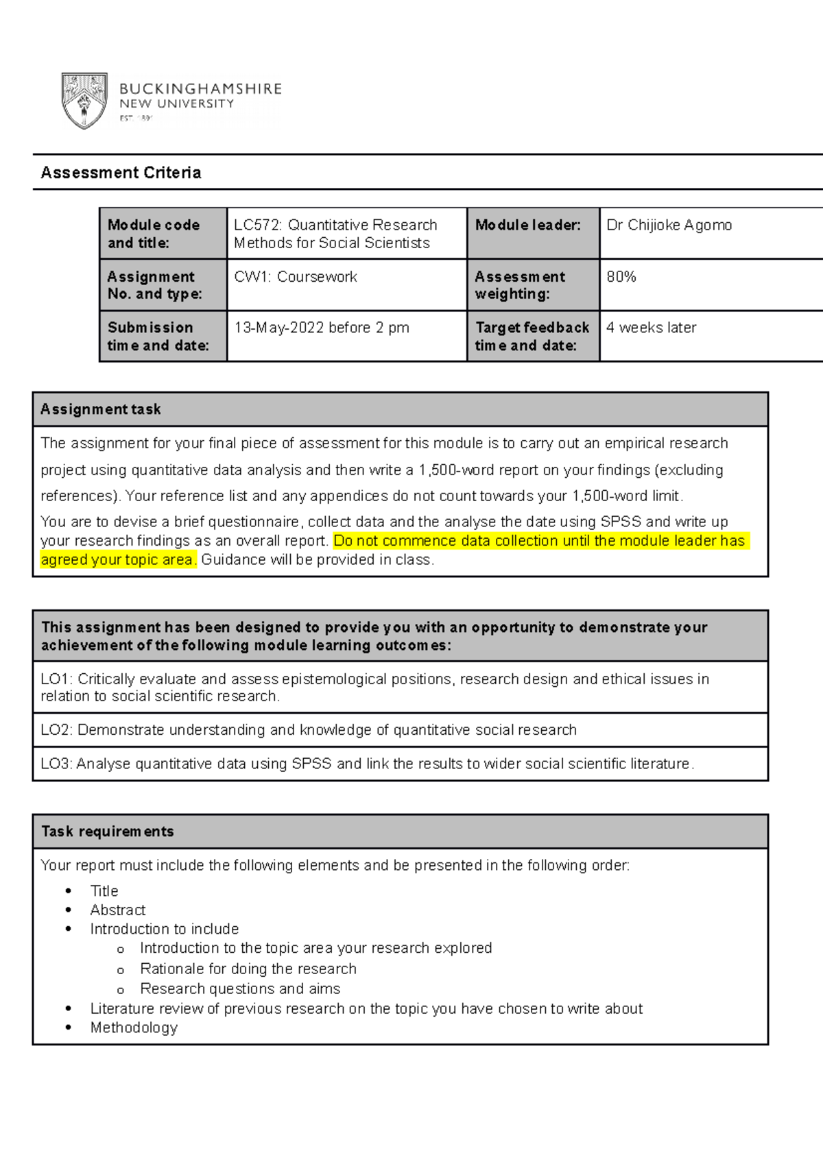 1647264165 Assignment Brief LC 572CW1Sep Cohort 1 - Assessment Criteria ...