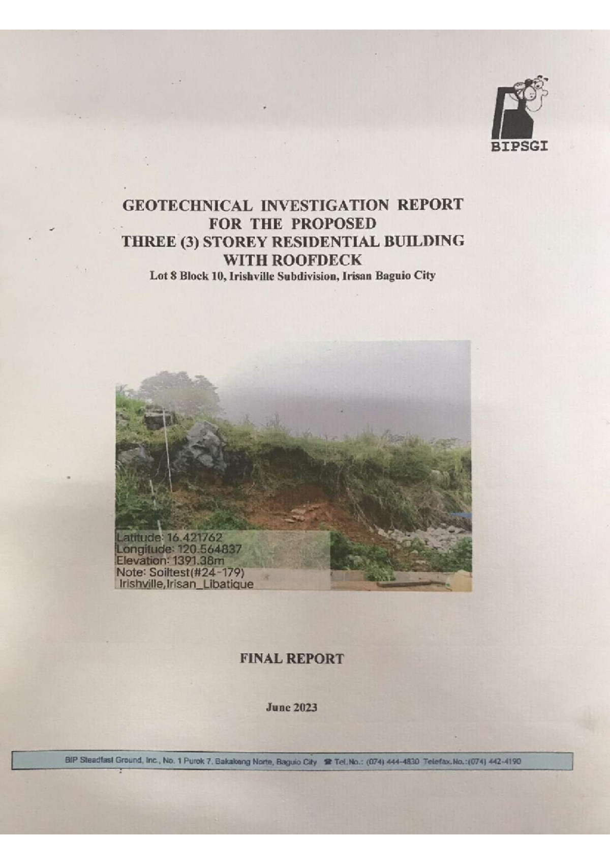 SOIL TEST - BIPSGI GEOTECHNICAL INVESTIGATION REPORT FOR THE PROPOSED ...