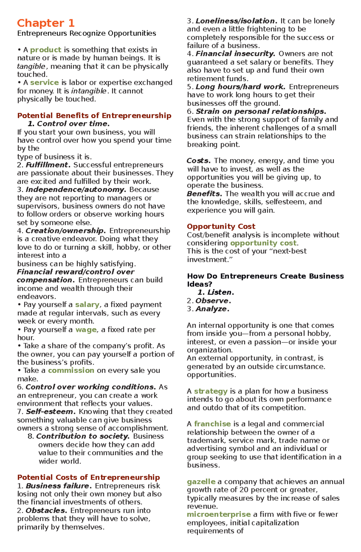 Entrep Prelim Reviewer - Chapter 1 Entrepreneurs Recognize Opportunities A product is something ...