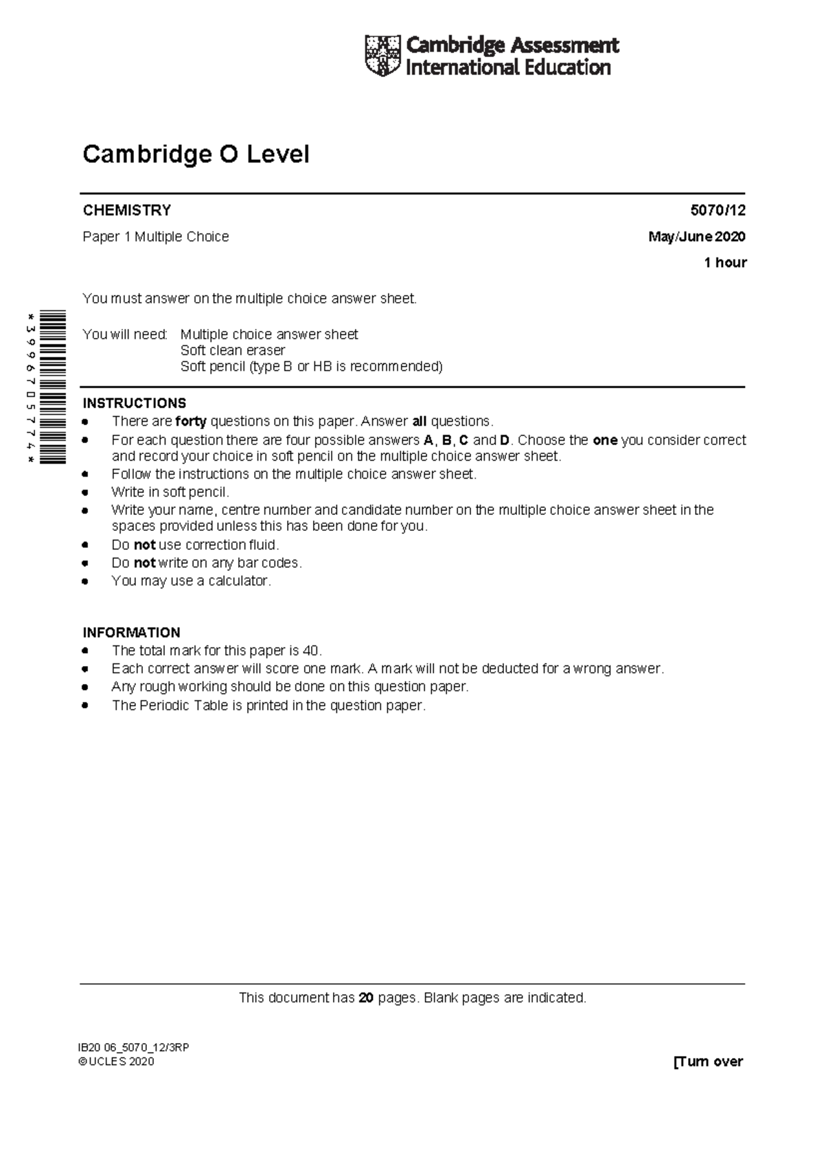 5070 s20 qp 12 - past papers - This document has 20 pages. Blank pages ...