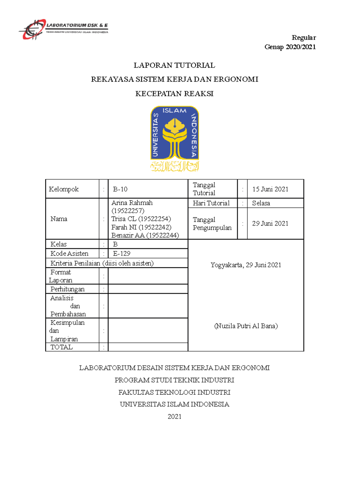 B10 E-129 RT (1) - B10 E-129 RT (1) - Genap 2020/ LAPORAN TUTORIAL REKAYASA SISTEM KERJA DAN ...