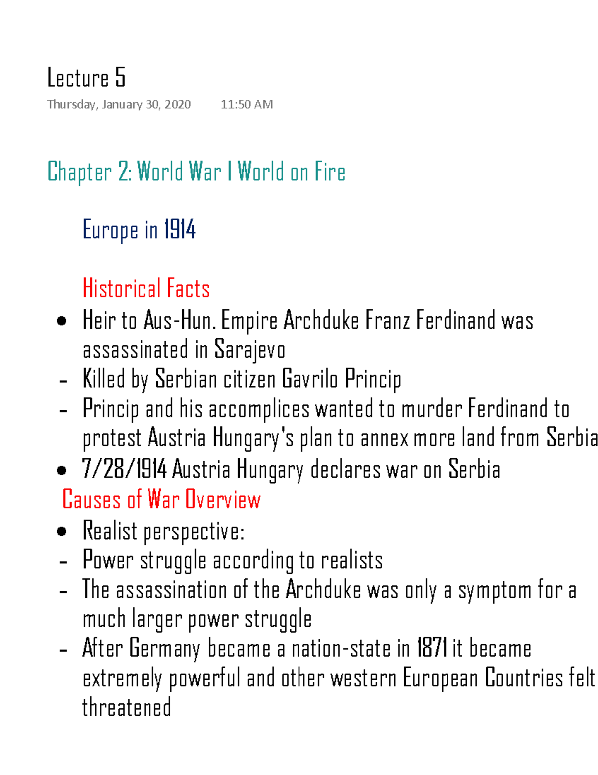 Lecture 5 POLS 250 - Notes - Chapter 2: World War I World on Fire ...