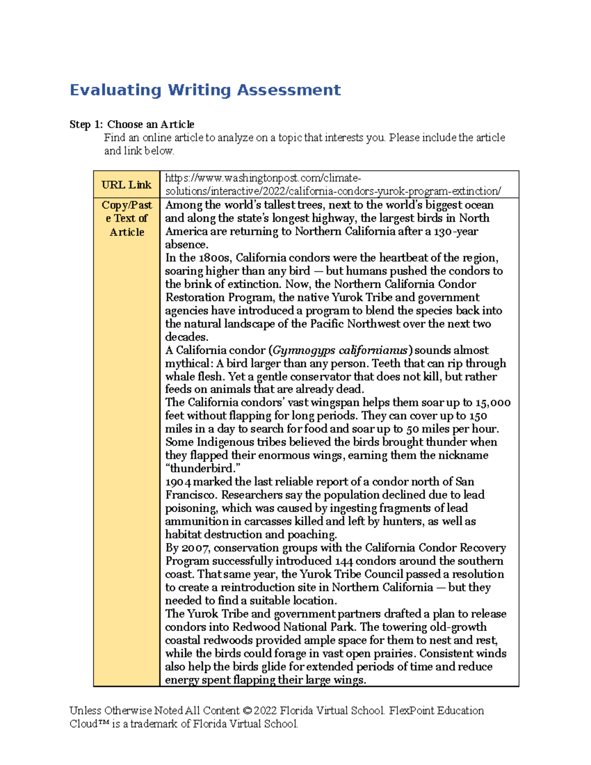 1.06 essay for english - Evaluating Writing Assessment Step 1: Choose ...