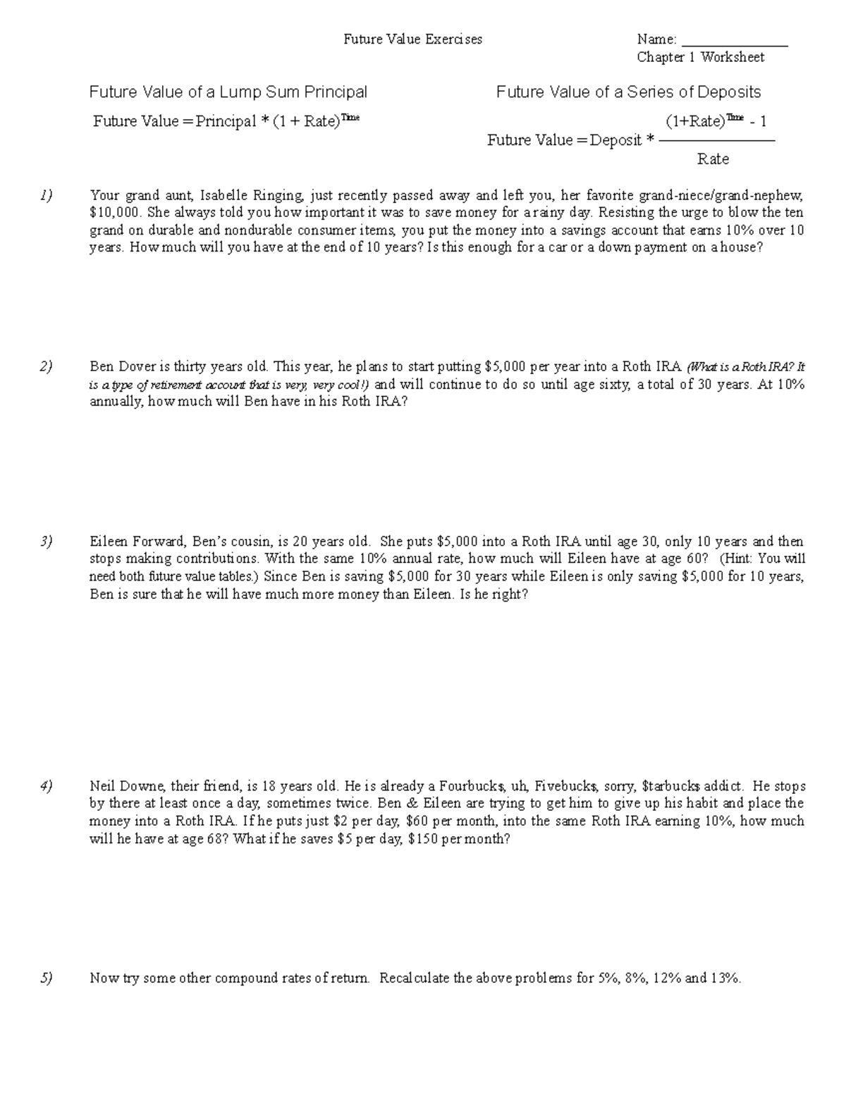 Chap01 Future Value - work from college - Future Value Exercises Name ...