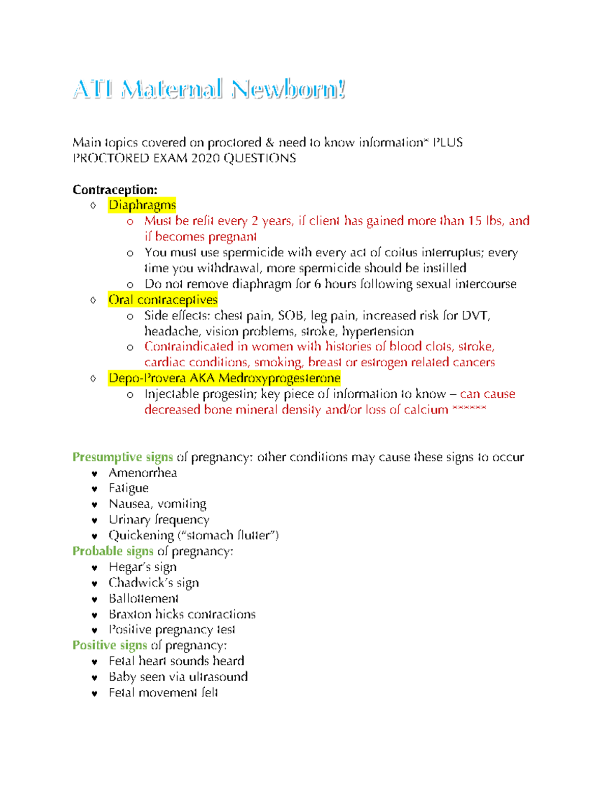 ATIMaternal Newborn - Study tools - Main topics covered on proctored ...