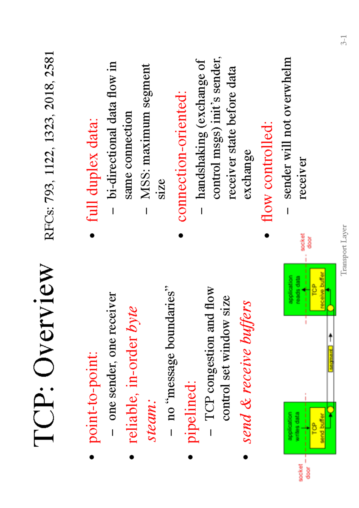 Lecture 09 - Transport Layer TCP: Overview RFCs: 793, 1122, 1323, 2018, 2581 • full duplex data ...