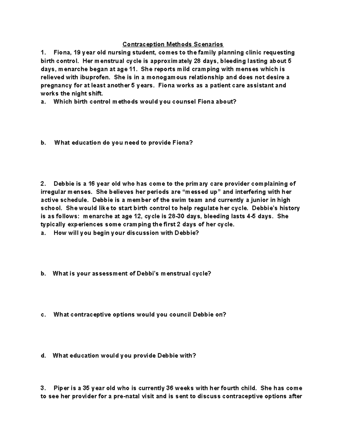Contraceptive Scenarios - Contraception Methods Scenarios Fiona, 19 ...