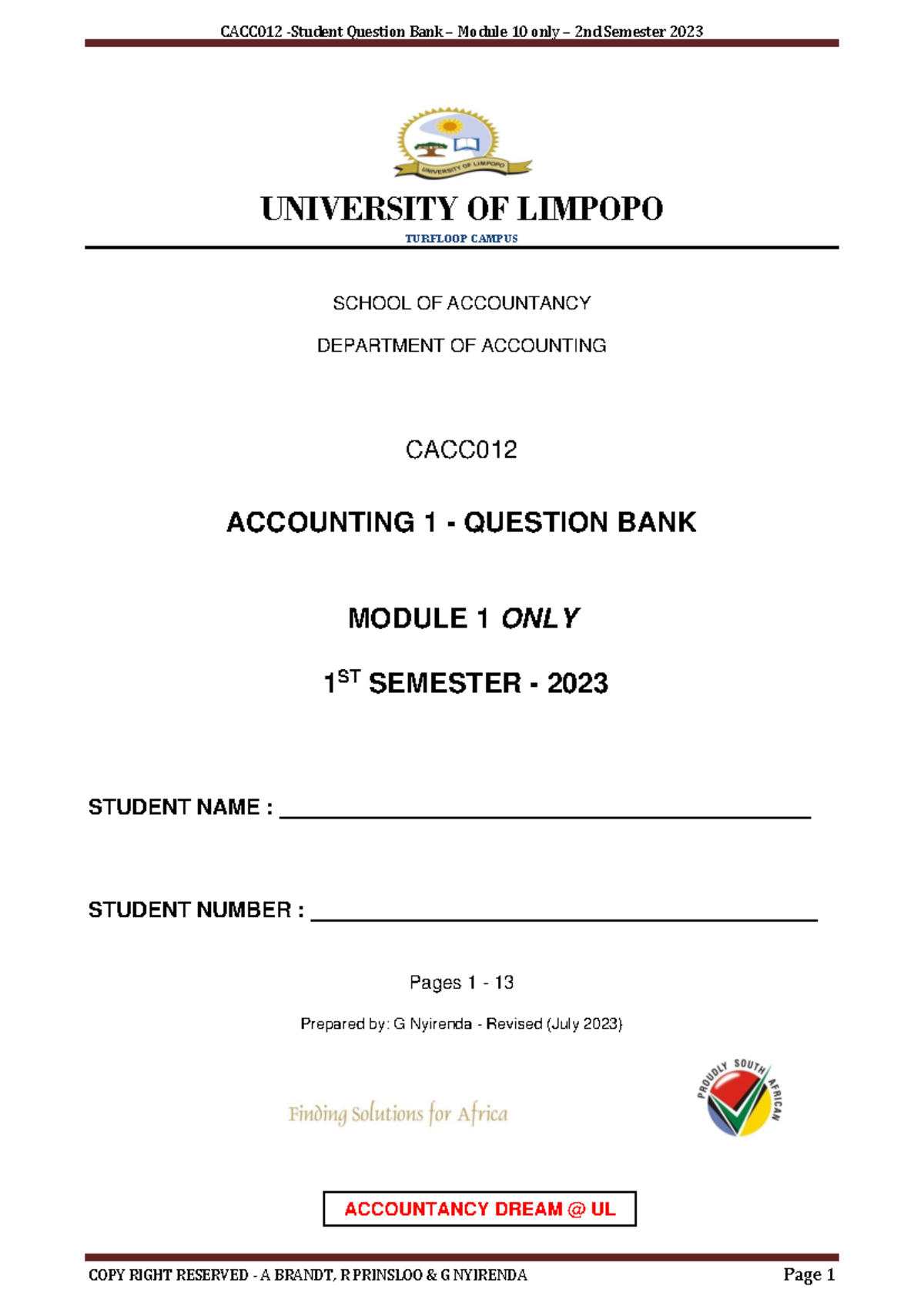 Student QB- 1st - 2023 - Module 1 - UNIVERSITY OF LIMPOPO TURFLOOP ...