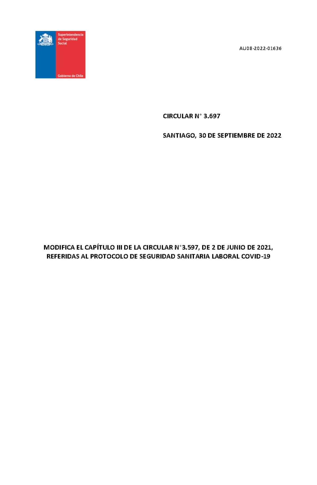 Circular 3697 - documento legal - MODIFICA EL CAPÍTULO III DE LA ...
