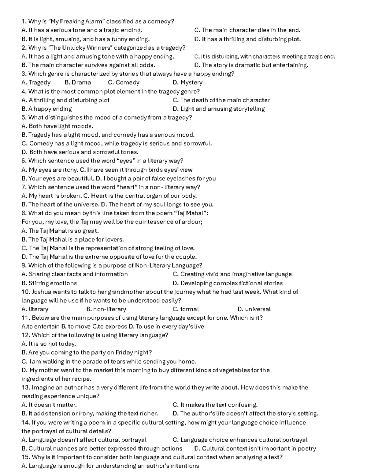 1 - QUIZ FOR 21ST CLPW - Why is "My Freaking Alarm" classified as a ...