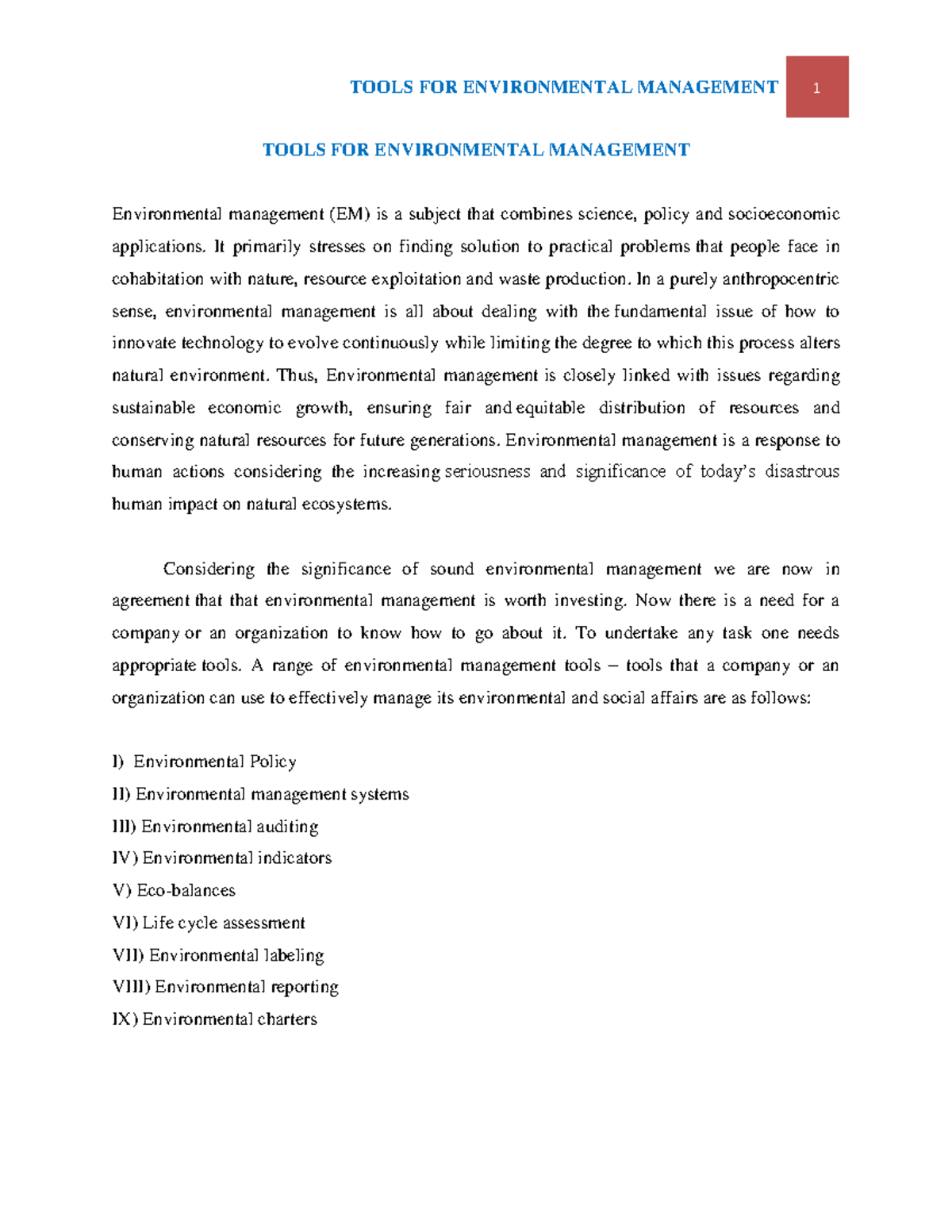 Tools FOR Environmental Management - TOOLS FOR ENVIRONMENTAL MANAGEMENT ...