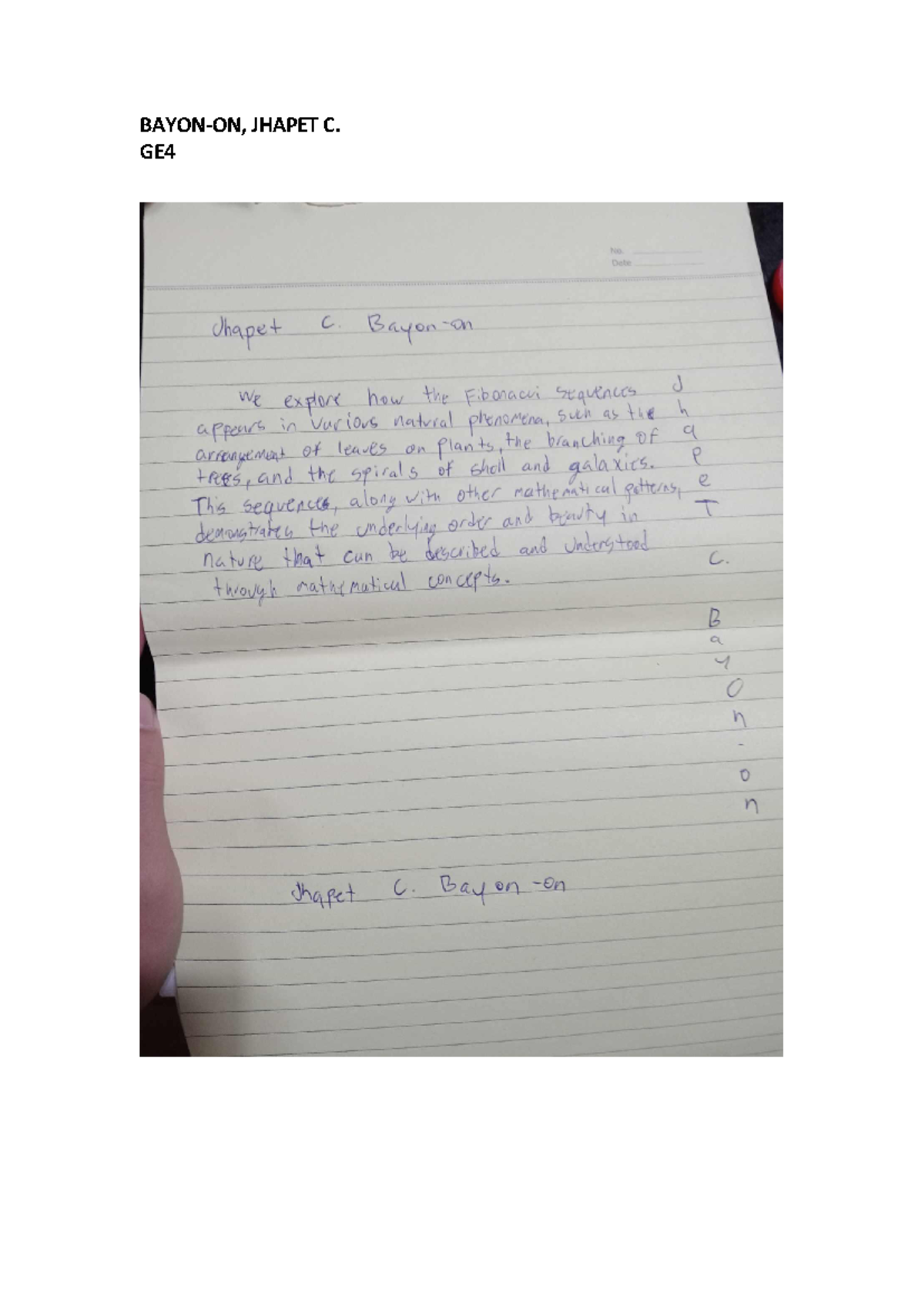 Assignment - wertyuio - No. Date Jhapet C. we explore how the Fibonacri ...