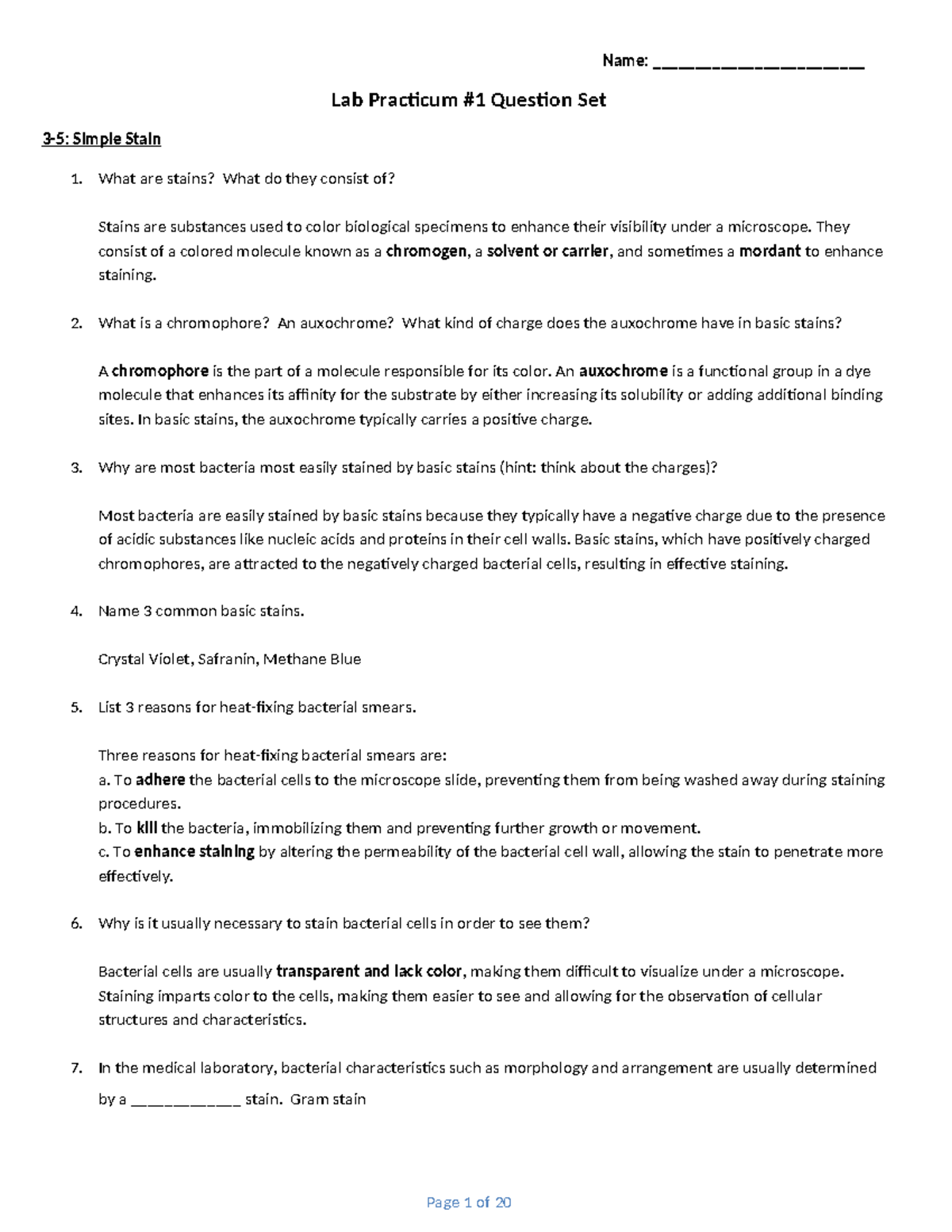 Lab 1 Question Set - Description. - Name: _________________________ Lab Practicum #1 Question ...