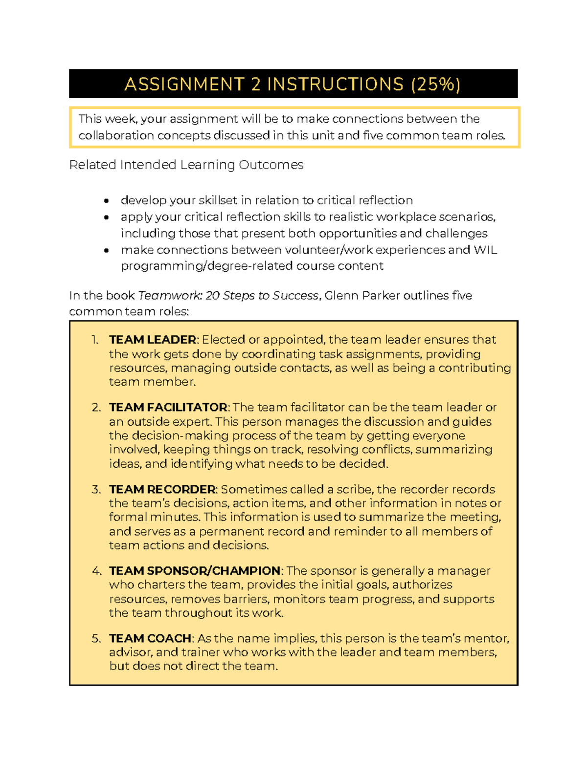 UW PD 12 Assignment 2: Team Roles DEAL Reflection - Related Intended ...