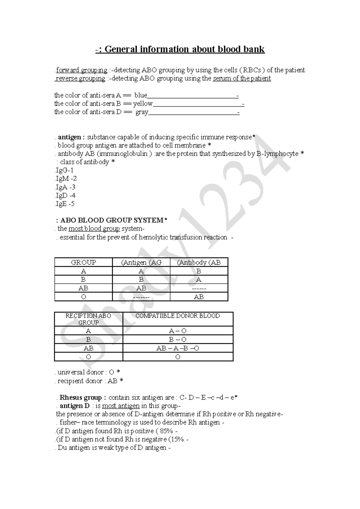 Blood bank - MLT QUESTIONS FOR PROMETRIC -:General information about ...