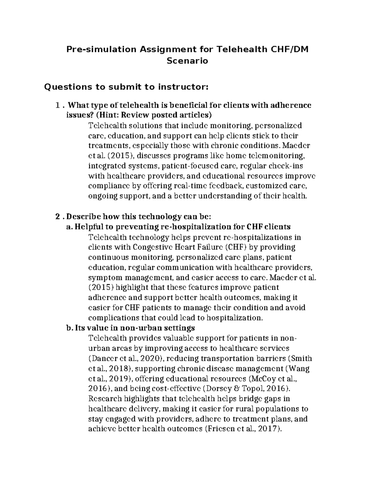 Telehealth pre sim - Pre-sim 3 - Pre-simulation Assignment for ...