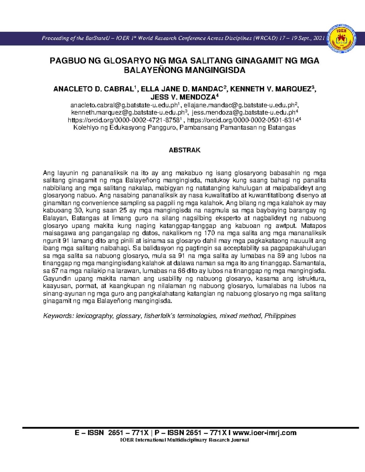 Pagbuo NG Glosaryo NG MGA Salitang Ginag at iba - E – ISSN 2651 – 771X ...