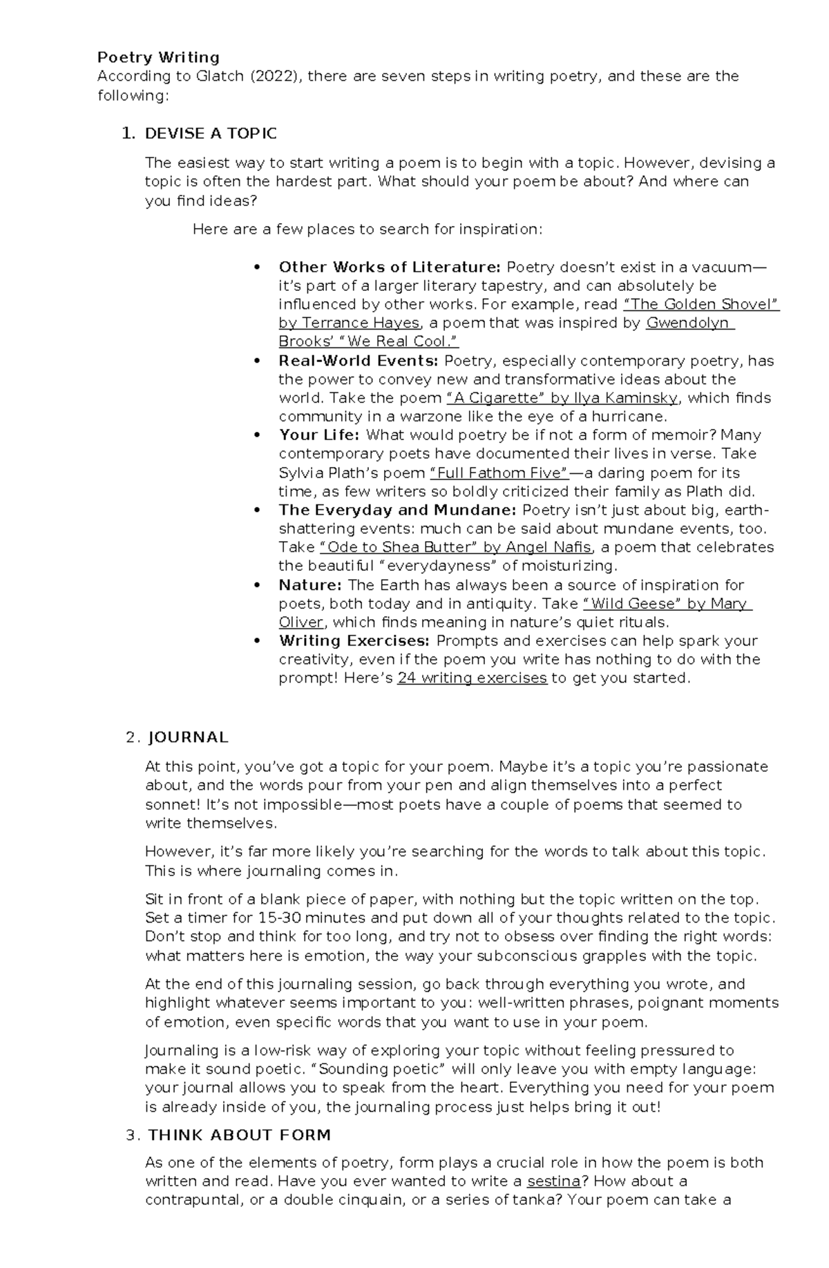 Poetry Writing-CW - module - Poetry Writing According to Glatch (2022 ...