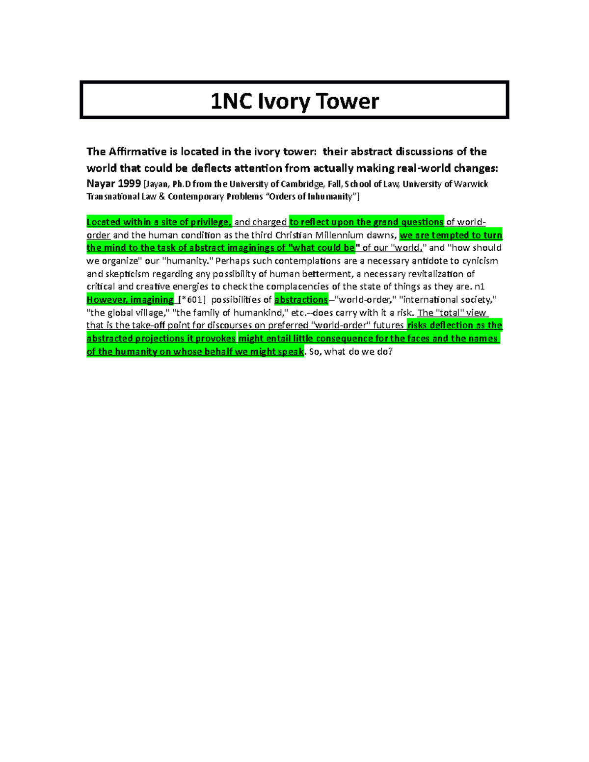 Ivory Tower K - an example of a LD K file - 1NC Ivory Tower The ...