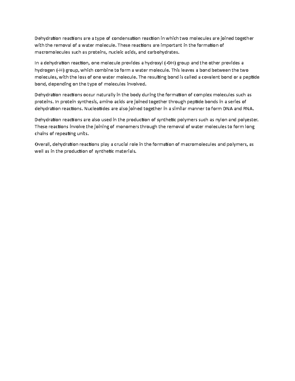 Bio Notes - Dehydration Reactions - Dehydration reactions are a type of ...