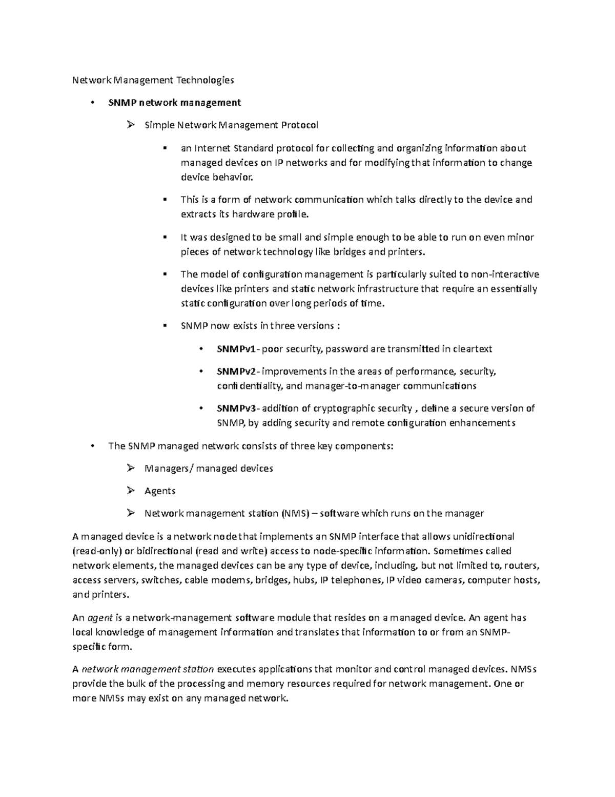 Network Management technologies - Network Management Technologies SNMP network management Simple ...