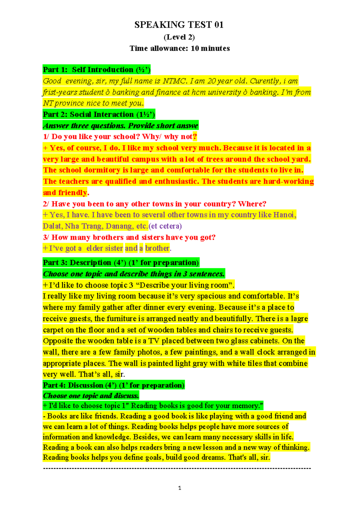 DE THI Speaking A2-FLIC-HV - SPEAKING TEST 01 (Level 2) Time allowance ...