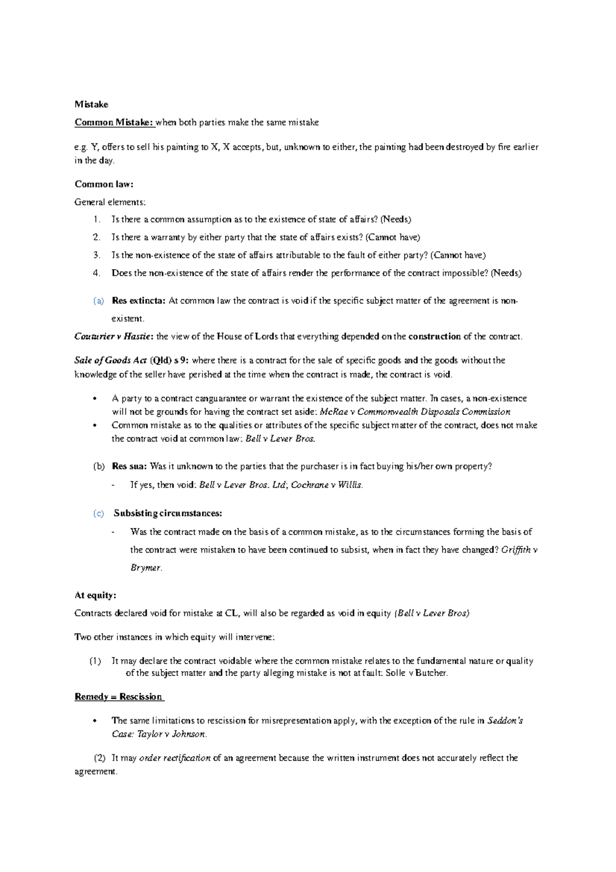 Mistake template - Mistake Common Mistake: when both parties make the ...
