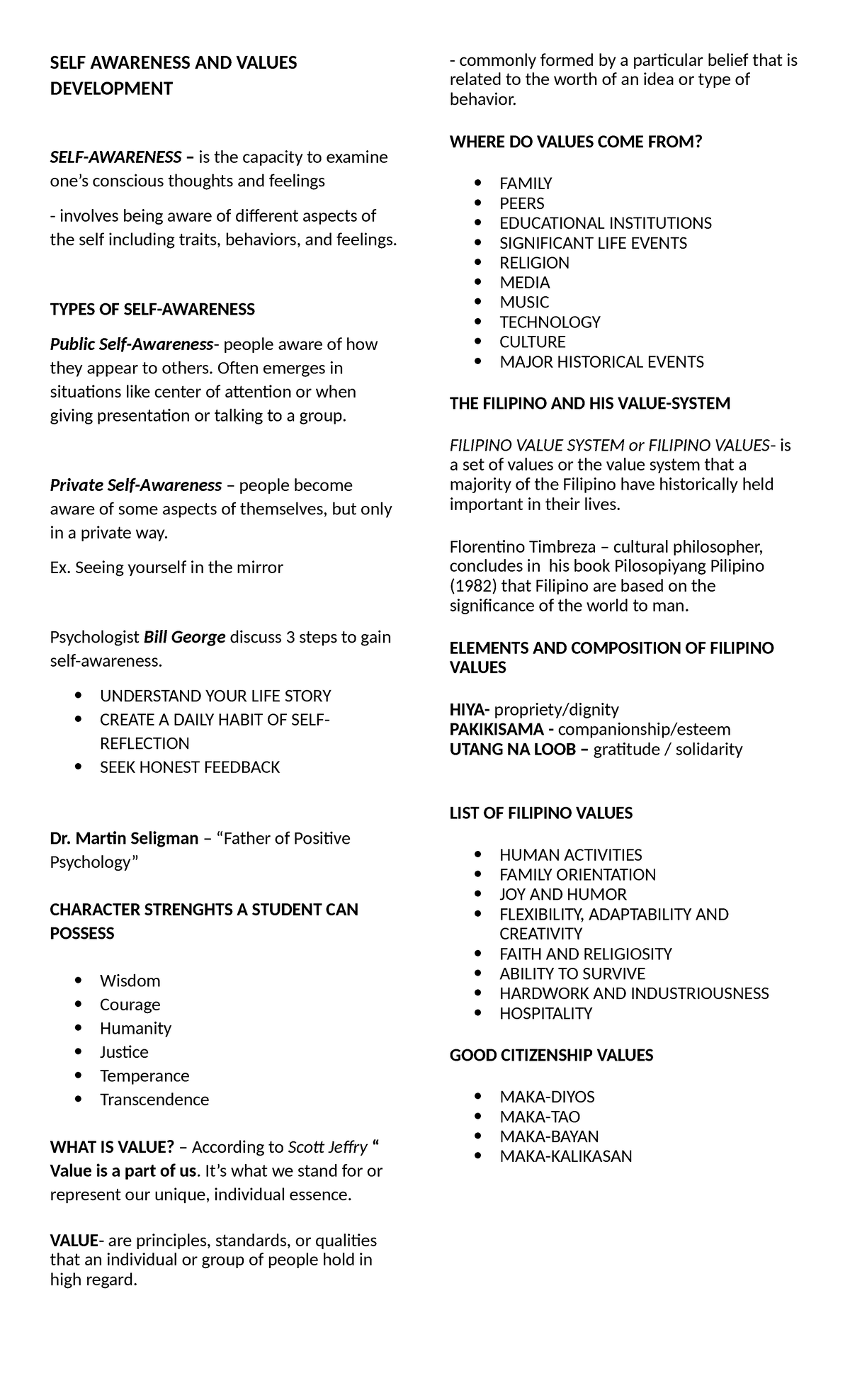 NSTP Reviewer - SELF AWARENESS AND VALUES DEVELOPMENT SELF-AWARENESS ...