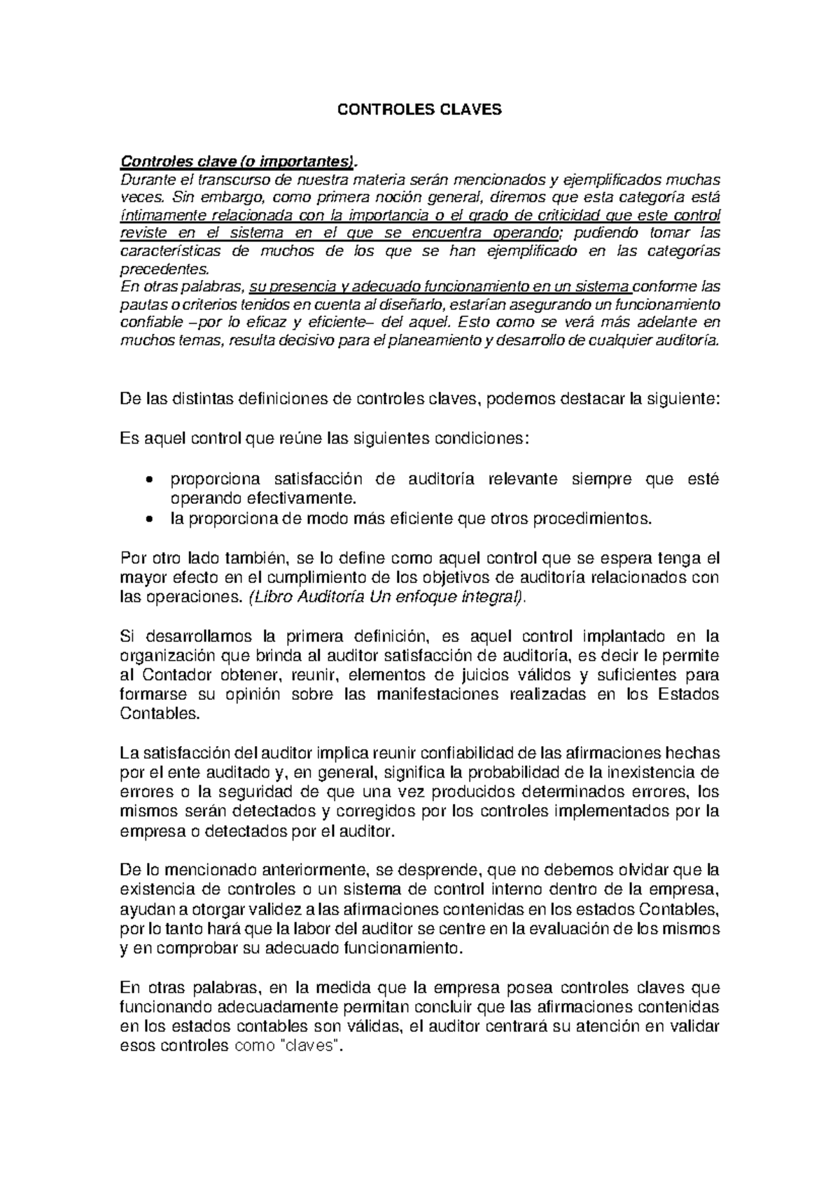 Controles Clave - CONTROLES CLAVES Controles clave (o importantes ...