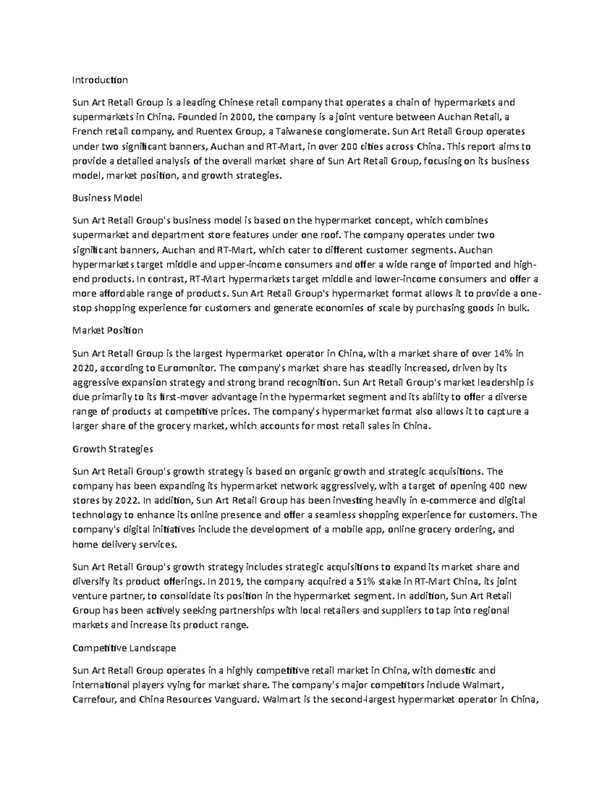 Sun Art Retail Group 32 - Introduction Sun Art Retail Group is a ...