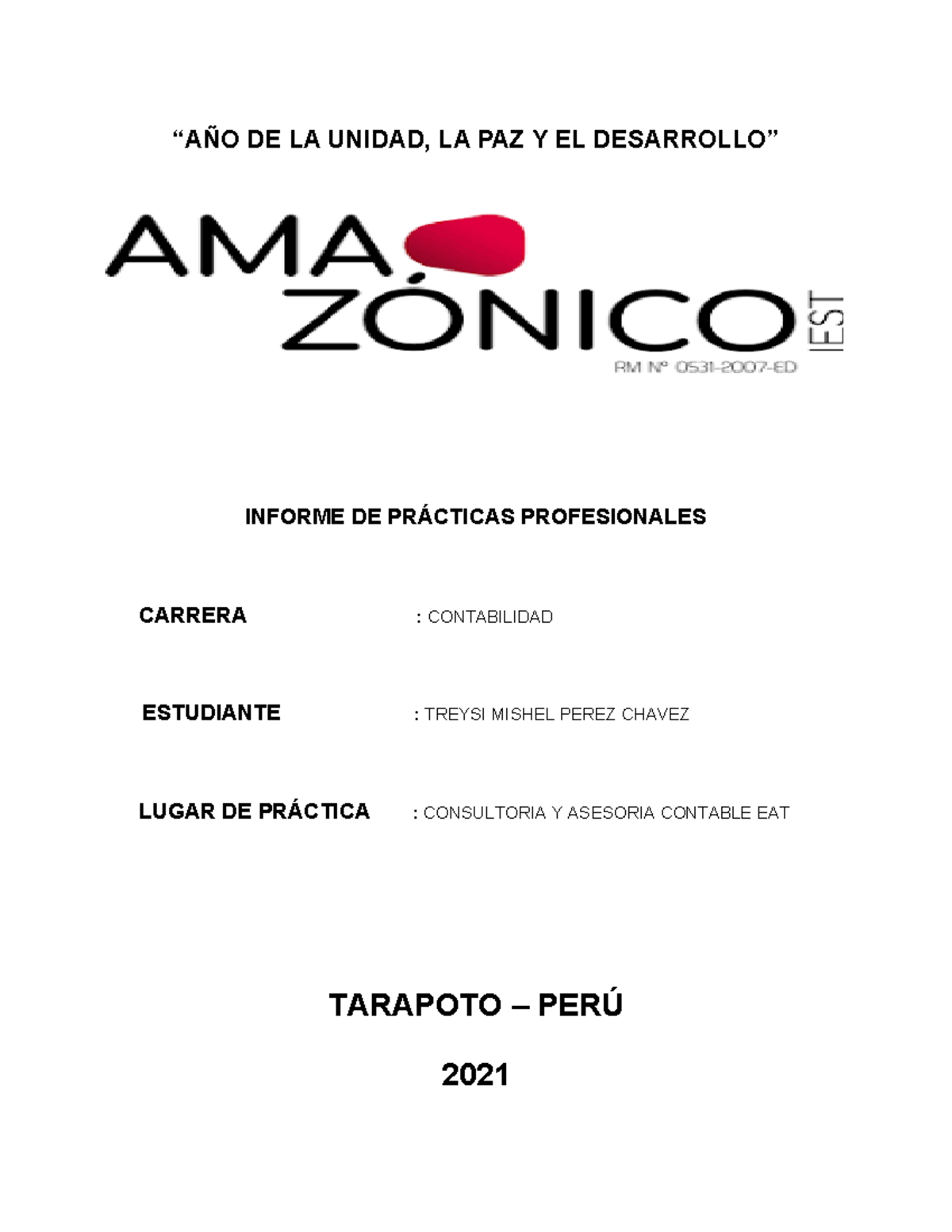 Informe DE Practica CTB- 2 modulo Treysi Perez - “AÑO DE LA UNIDAD, LA ...